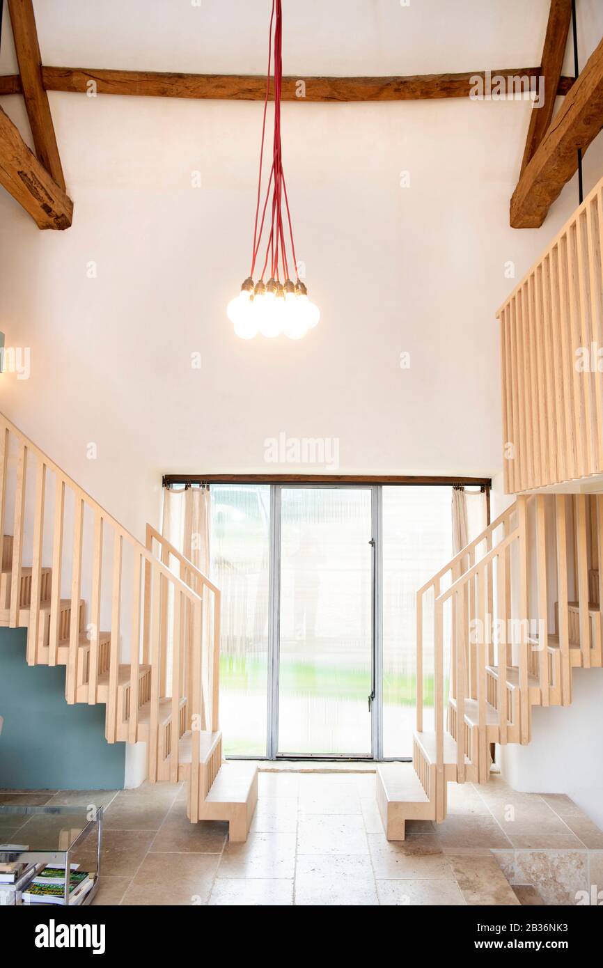 A bespoke plywood staircase in a barn conversion near Stroud ...