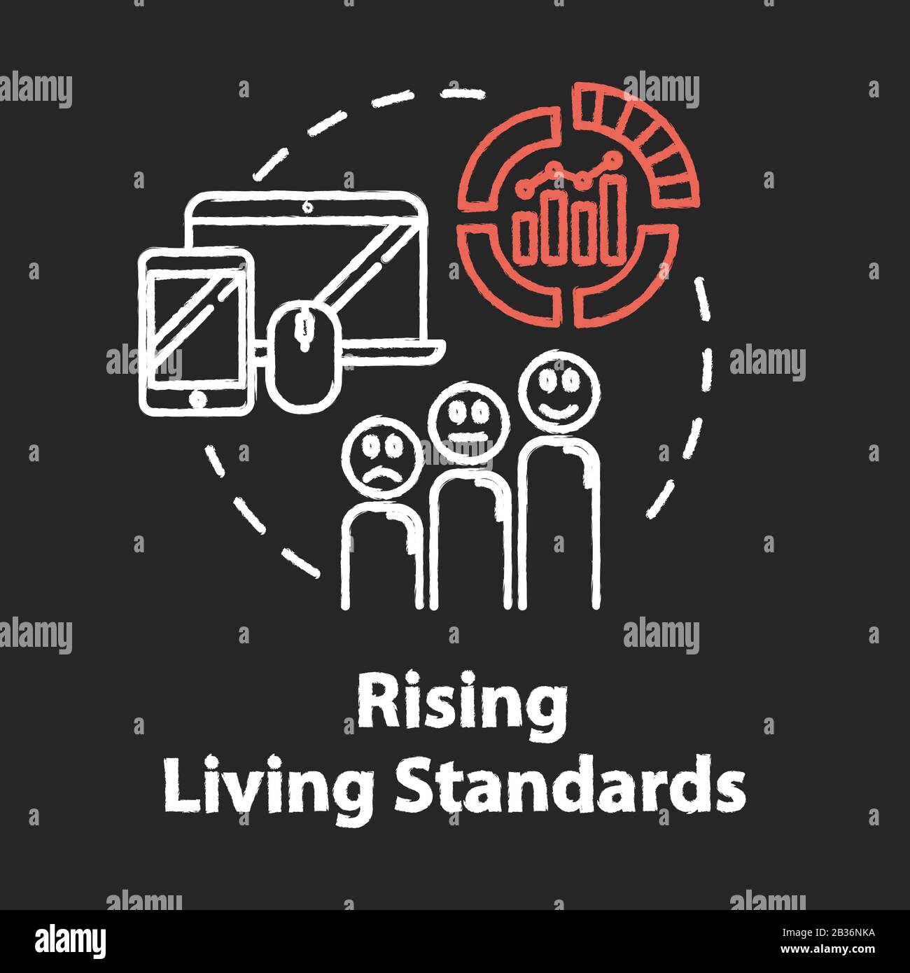 Rising living standards chalk RGB color concept icon. Level of goods ...