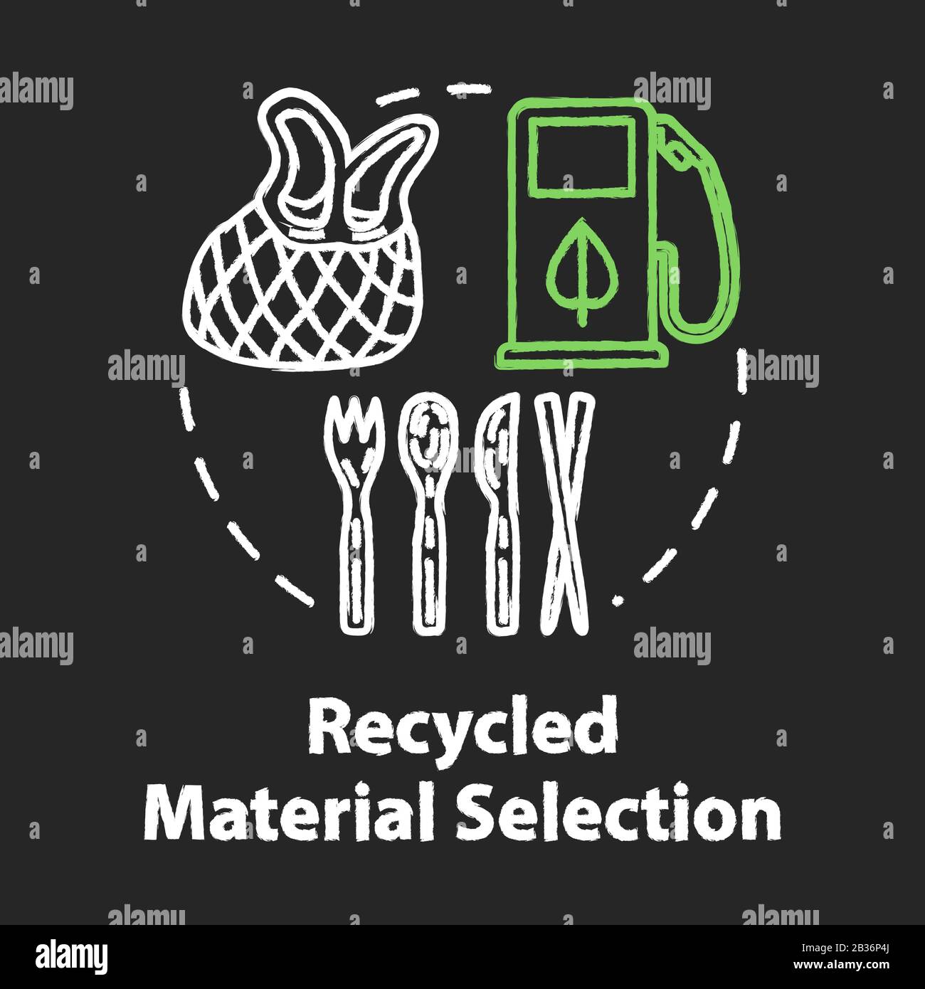 Recycled material selection chalk RGB color concept icon. Environment ...