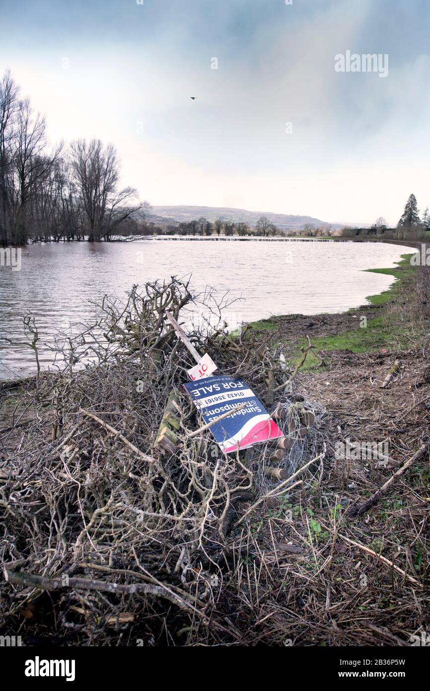 Floodwaters from the River Usk around Llanwenarth near Abergavenny, UK ...