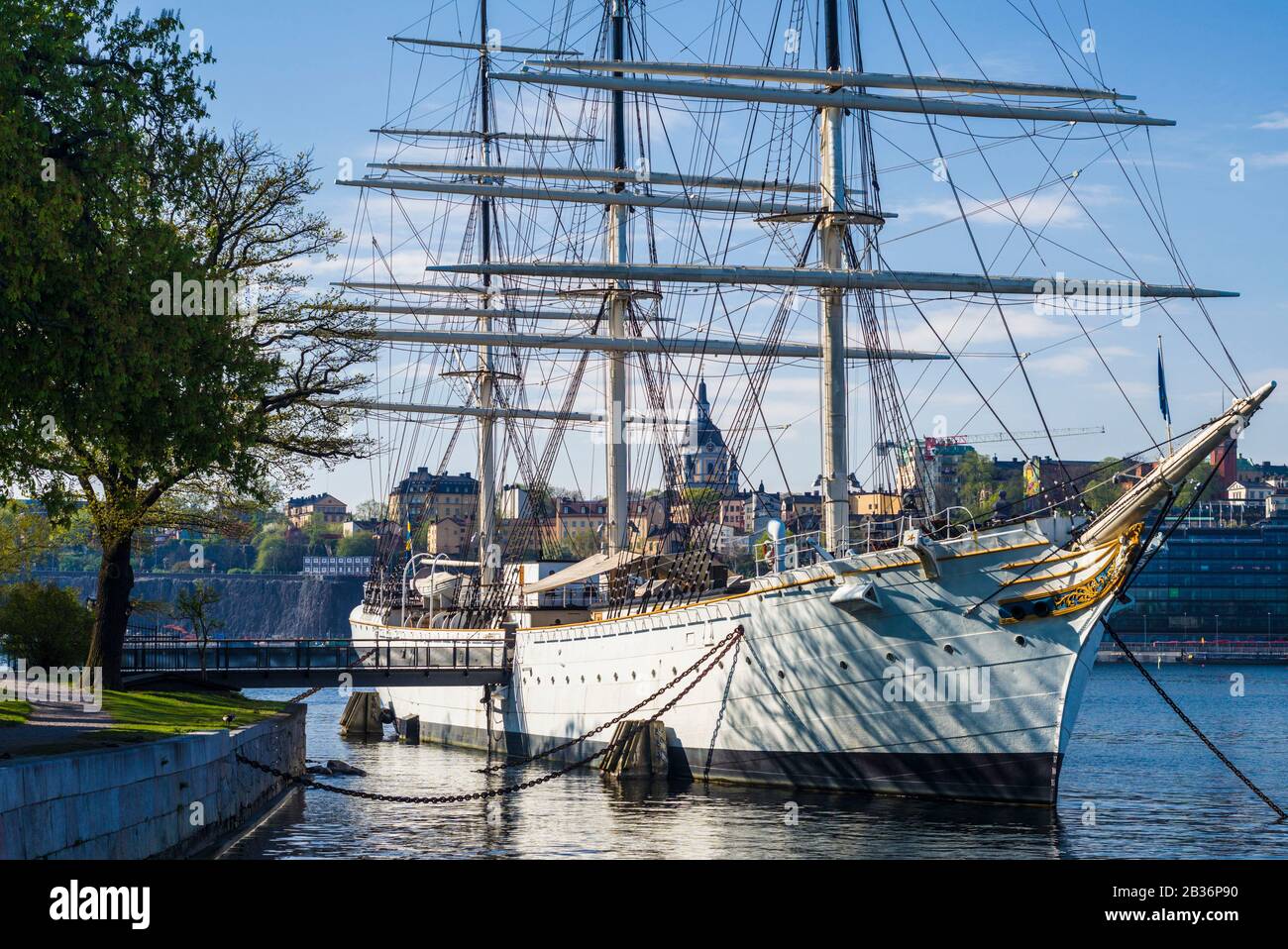 Sweden, Stockholm, Gamla Stan, Old Town, sailing ship Chapman, dawn ...