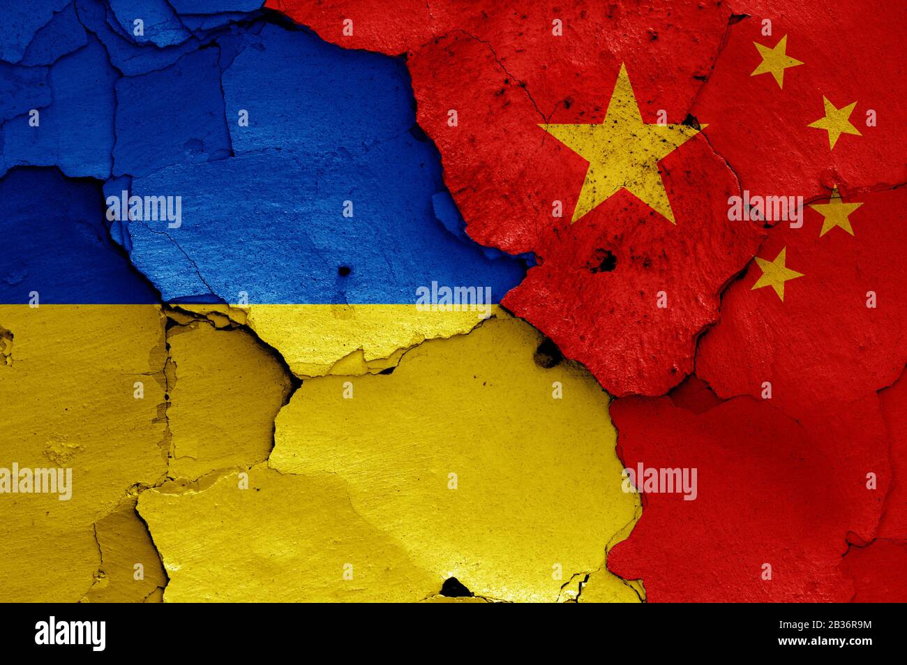 flags of Ukraine and China painted on cracked wall Stock Photo - Alamy