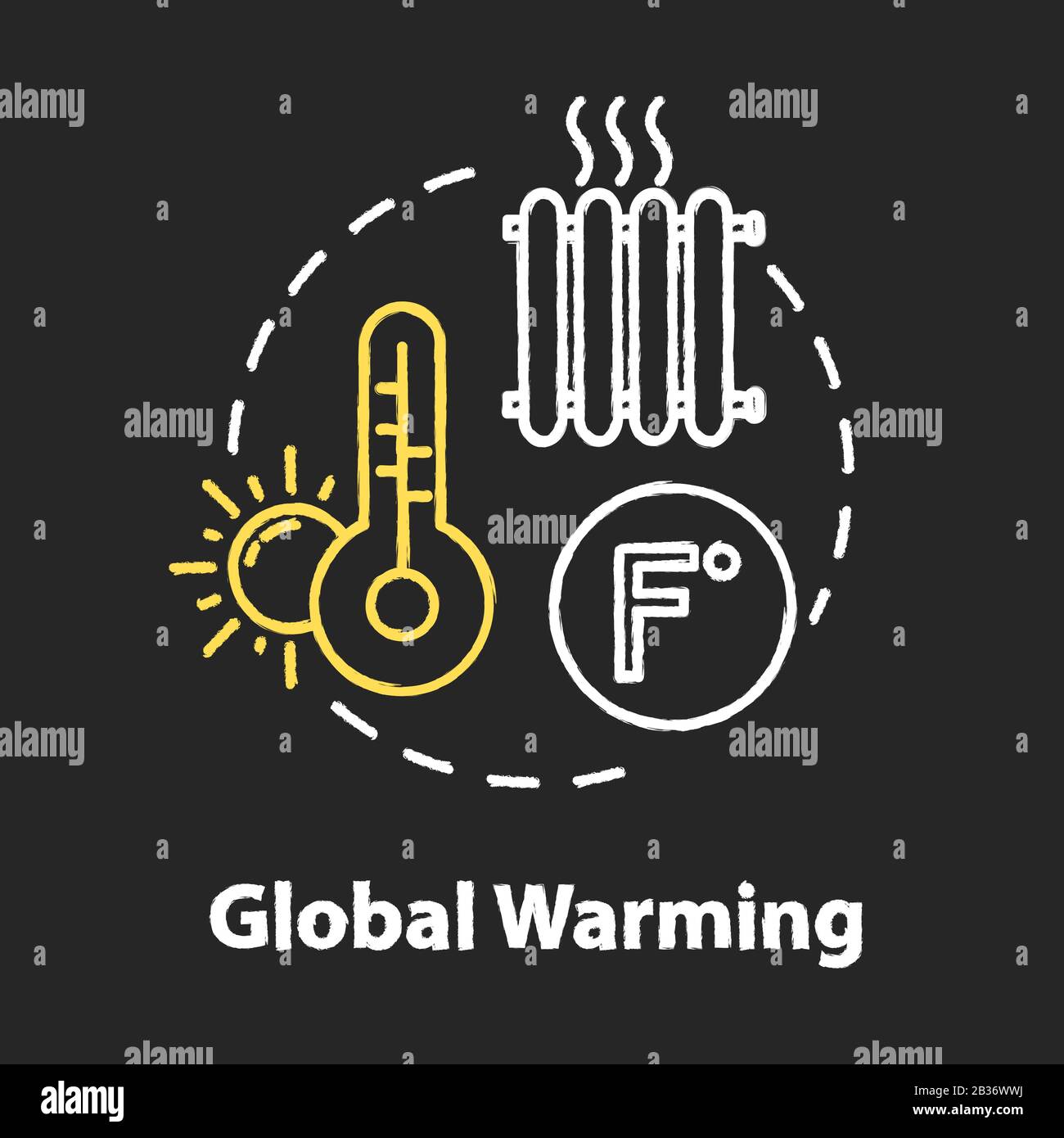 Global warming chalk RGB color concept icon. Heat wave. High ...