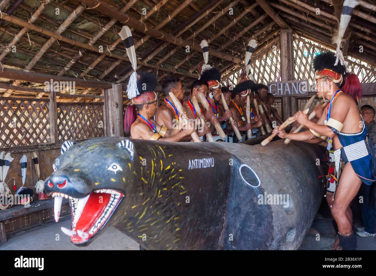 India, Nagaland, Kisima, naga Hornbill festival, Chang Nagas playing ...