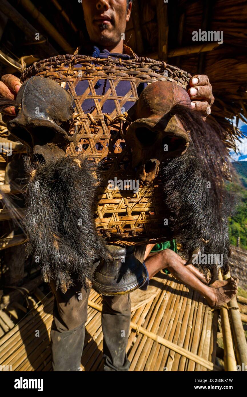 India, Arunachal Pradesh, Wakka, village of the Wancho naga tribe ...