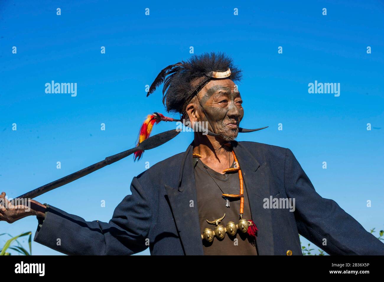 India, Nagaland, Longwa, Konyak tribe, visiting the last tatooed ...