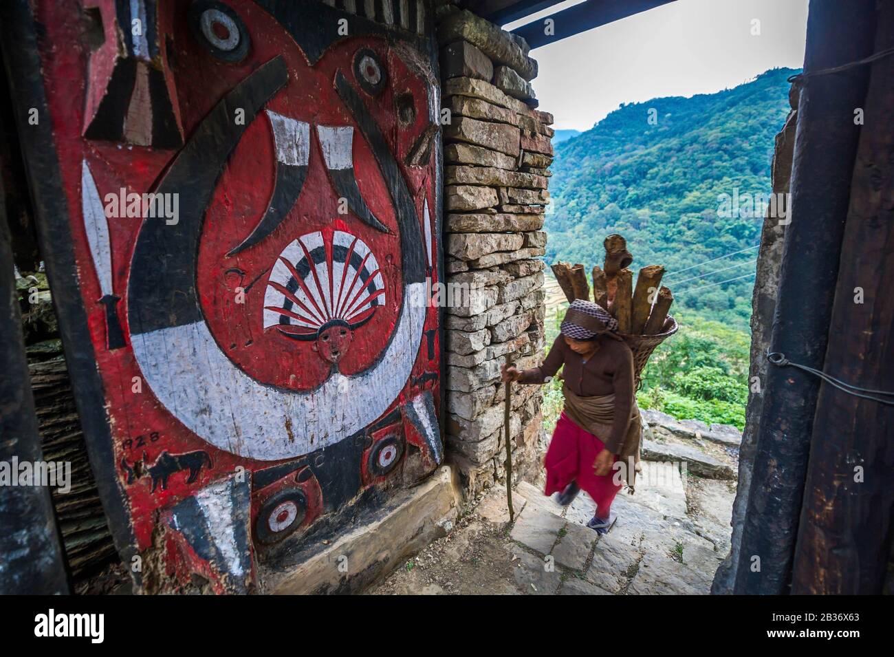 India, Nagaland, Khonoma, Angami Nagas, gate of the fortified village ...