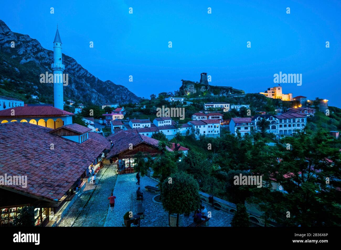 Albania, Krujë or Kruja, Durrës province, panorama from the bazar ...