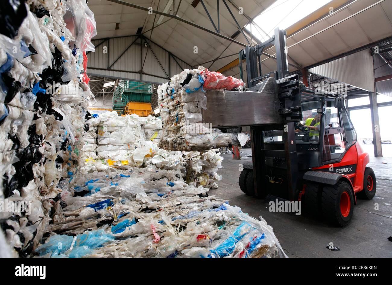 France, Puy de Dome, plastic rubbish shredded and pressed, household ...