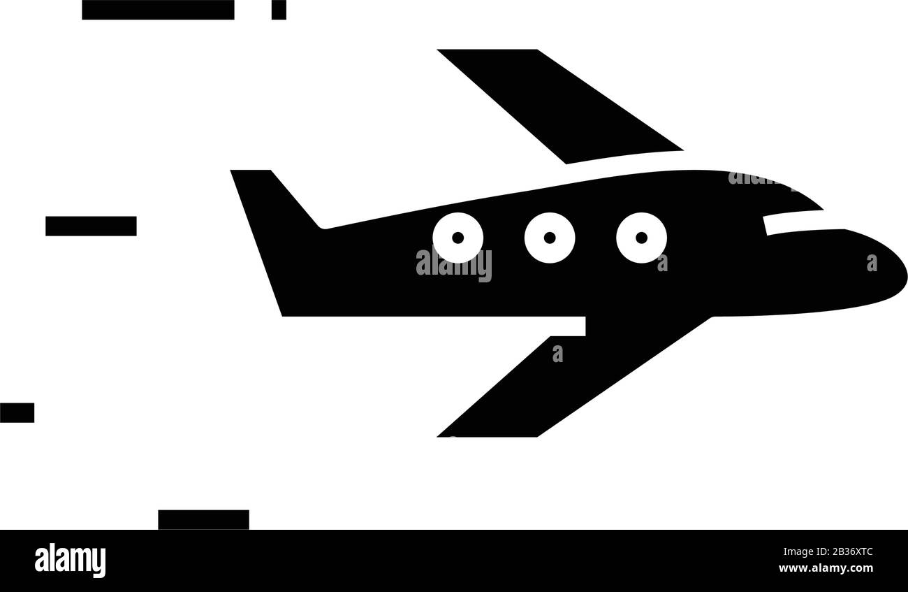 Plane flight black icon, concept illustration, vector flat symbol ...