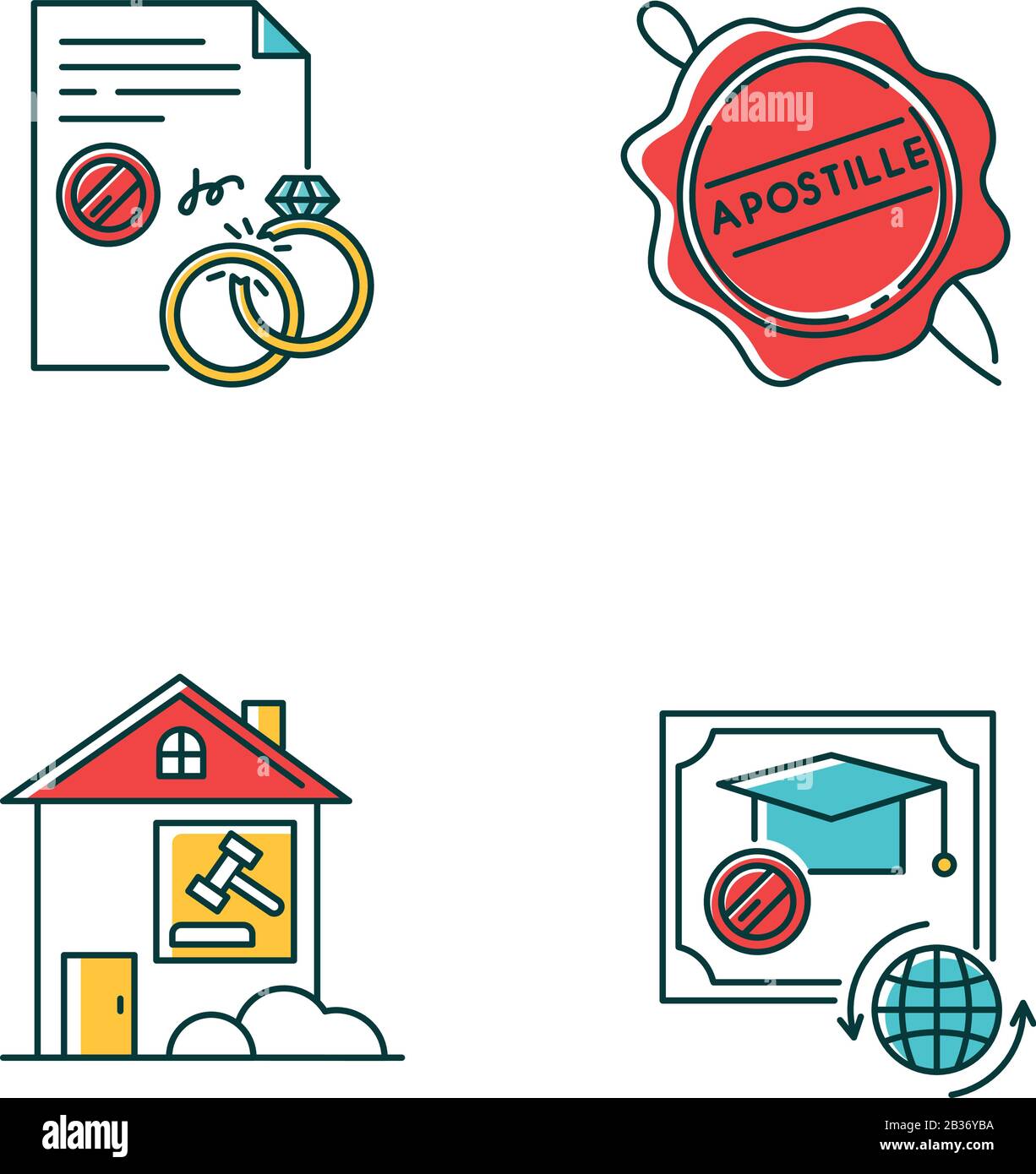 Notary services RGB color icons set. Apostille and legalization ...