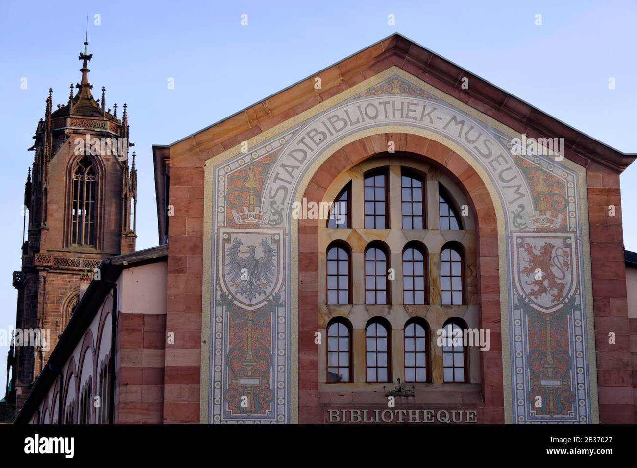 France, Bas Rhin, Selestat, Place Kubler, Humanist Library, old market ...