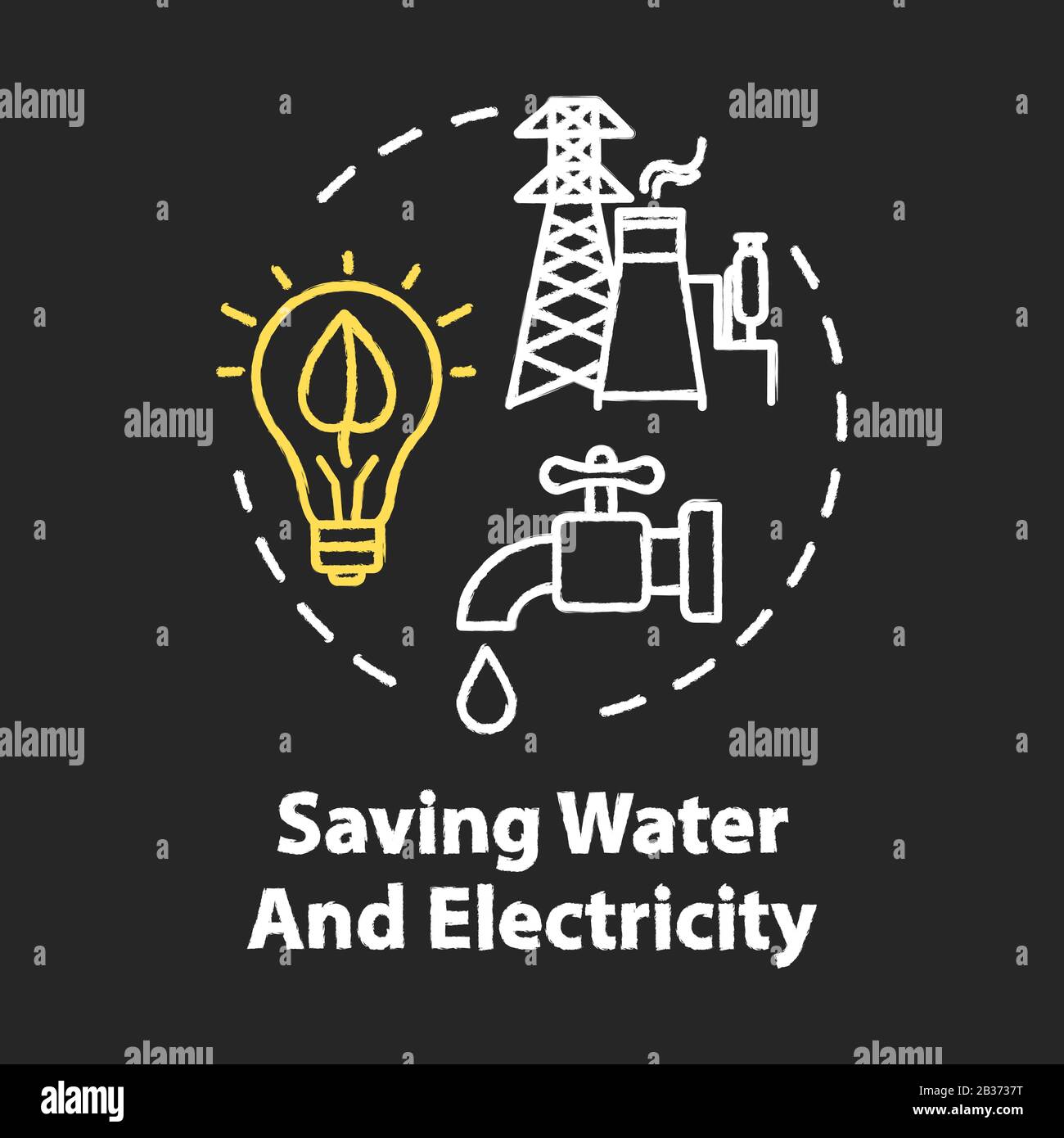 Saving water and electricity chalk RGB color concept icon. Responsible ...