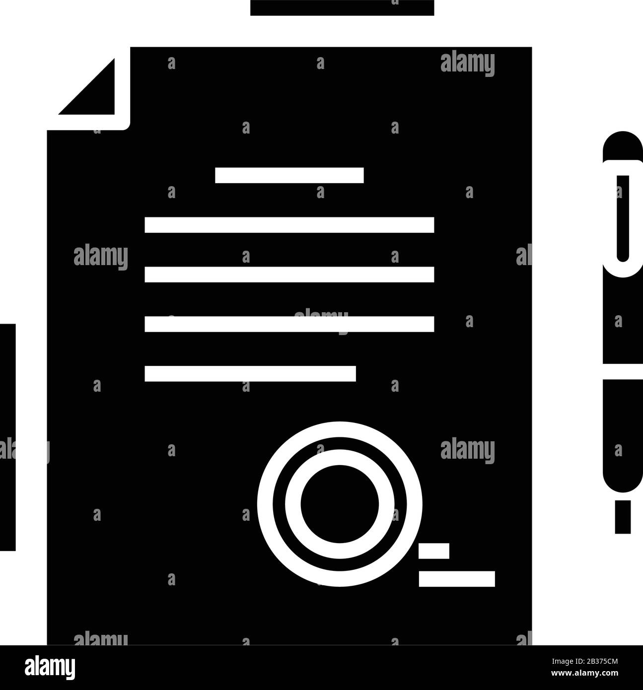 Official report black icon, concept illustration, vector flat symbol ...