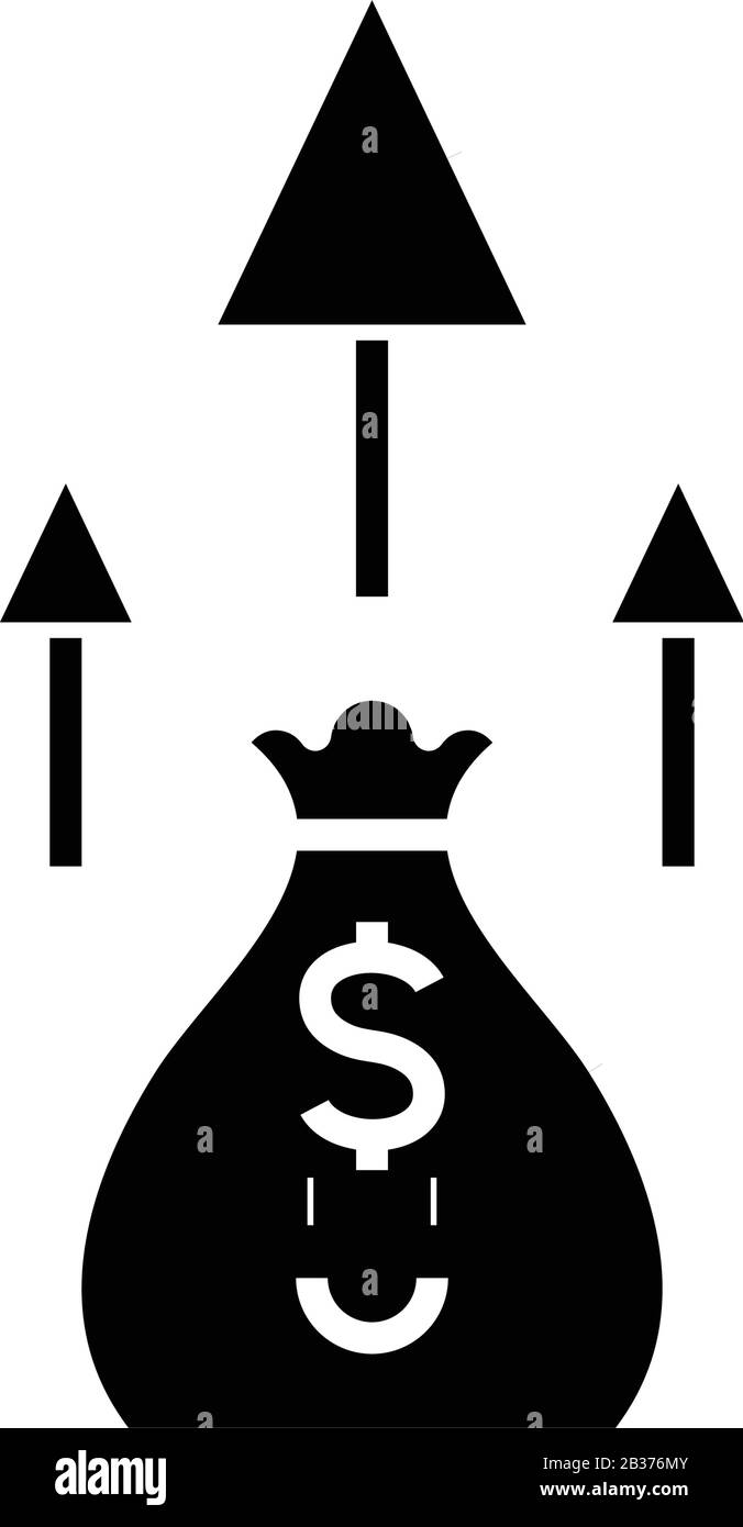 Profit growth black icon, concept illustration, vector flat symbol ...