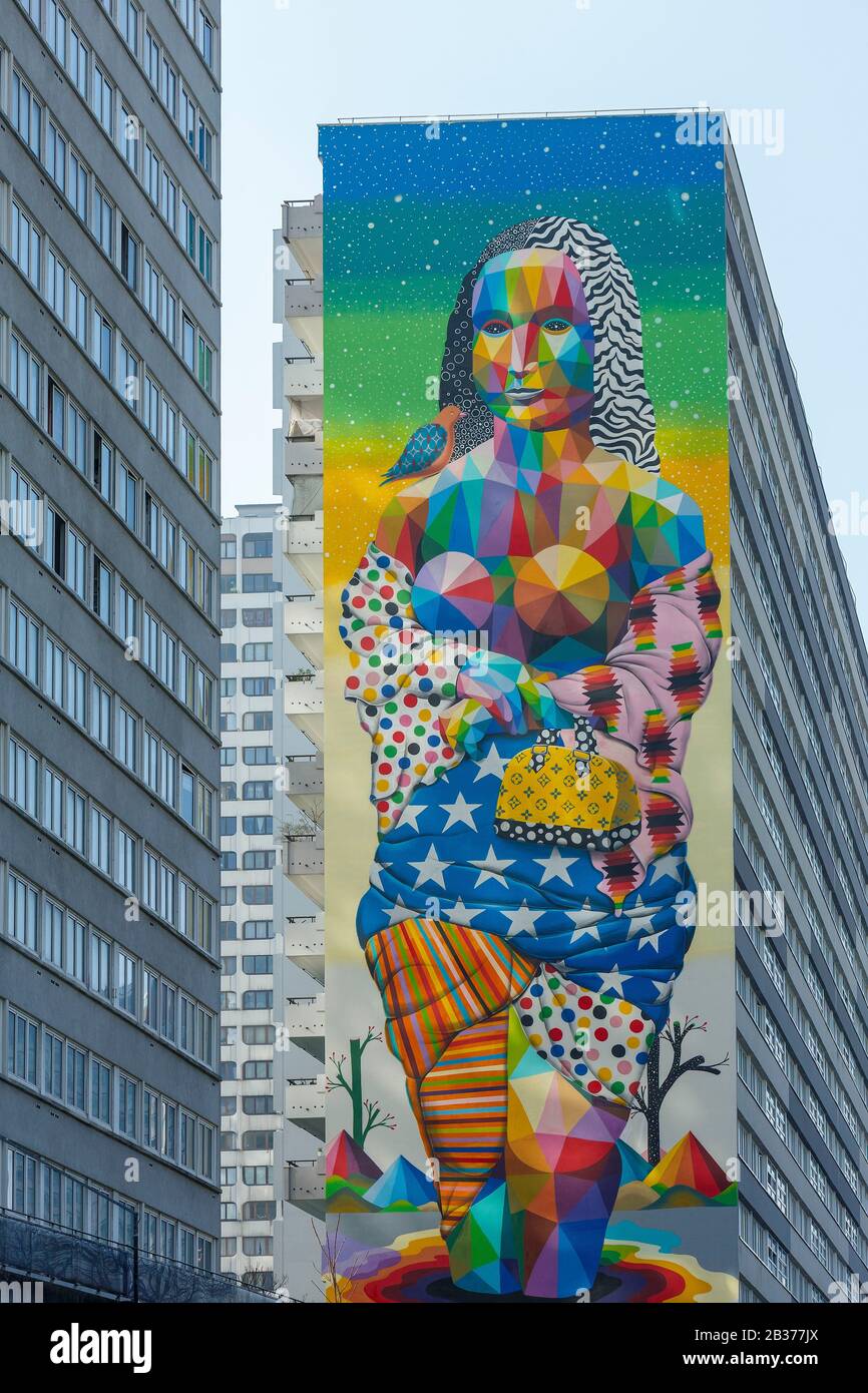 France, Paris, mural on the facade of an apartment building called Mona ...