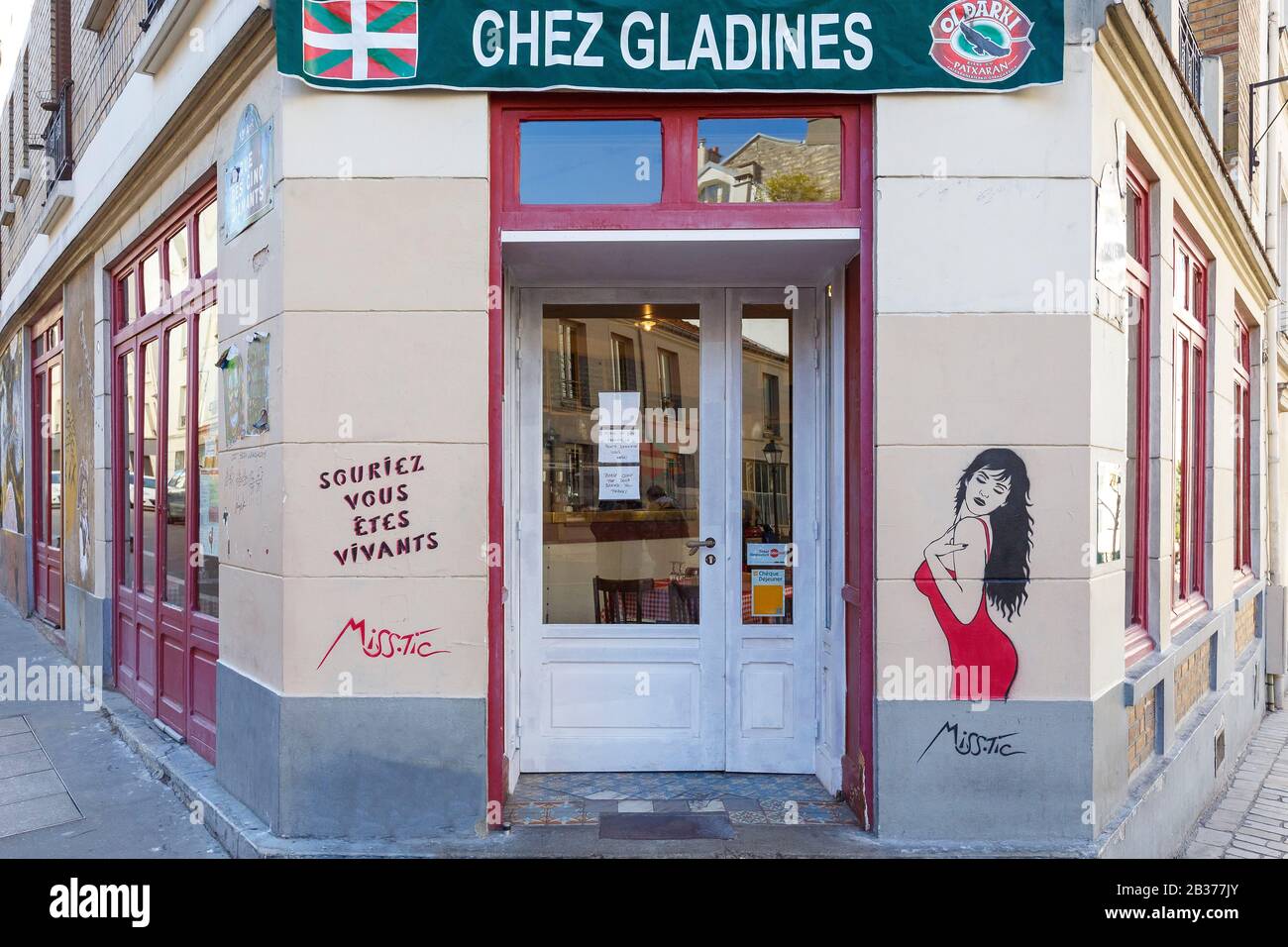 France, Paris, street art, writting and mural by street artist Miss.Tic ...