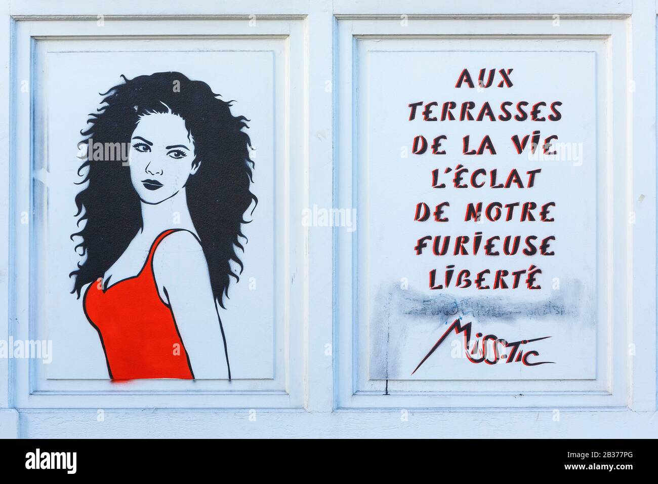 France, Paris, street art, writting and mural by street artist Miss.Tic ...