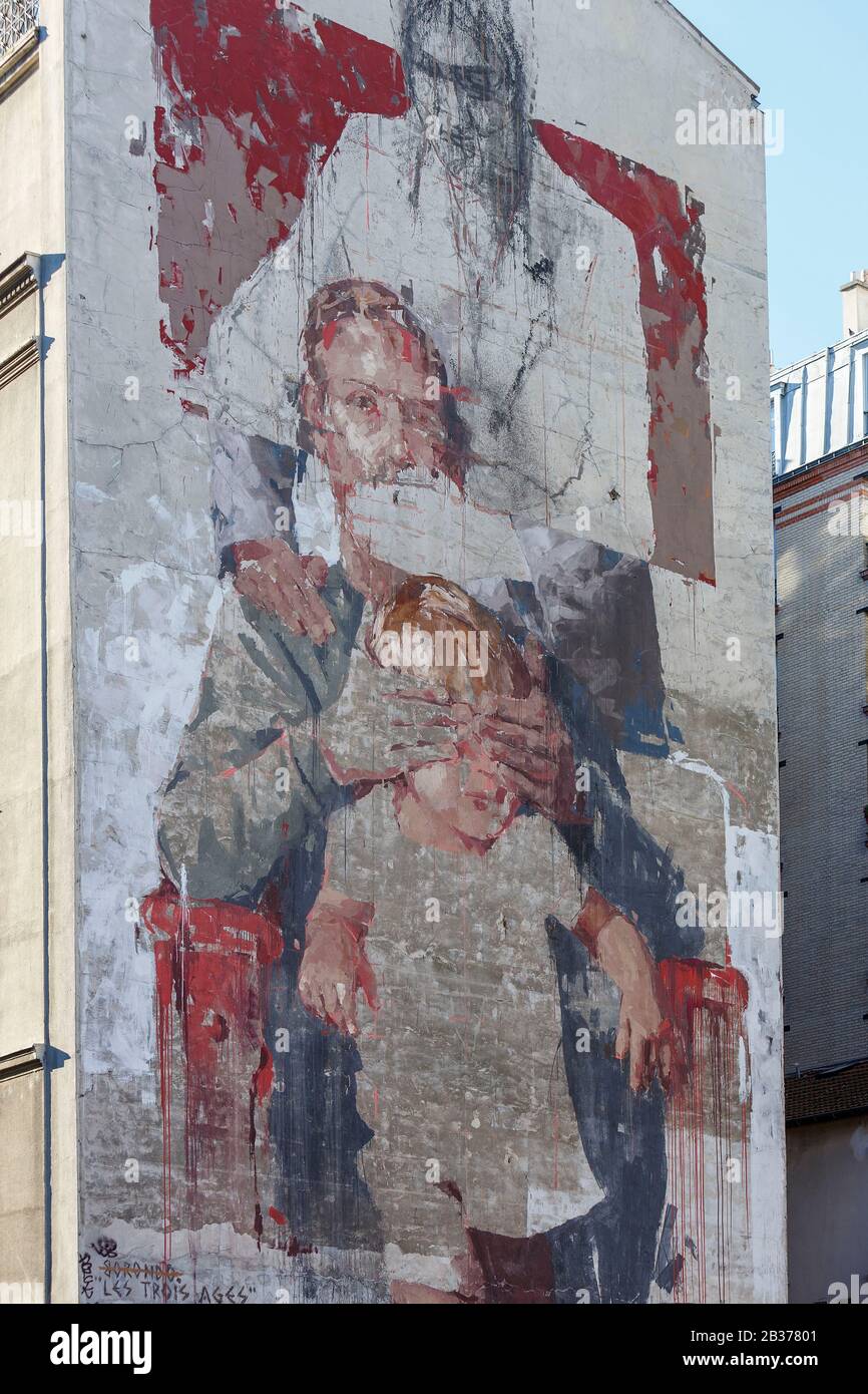 France, Paris, street art, mural by Gonzalo Borondo named The three ...