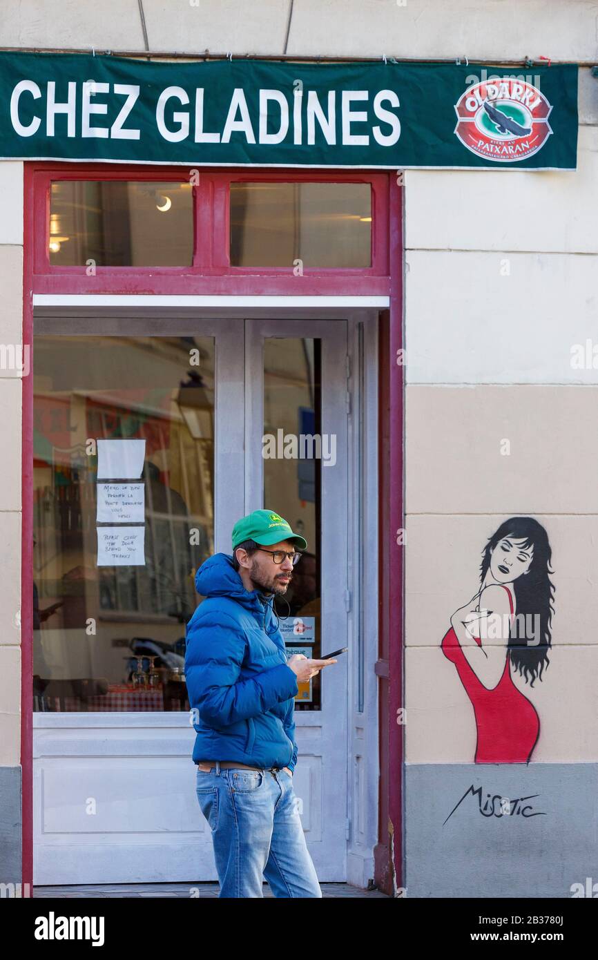 France, Paris, street art, writting and mural by street artist Miss.Tic ...