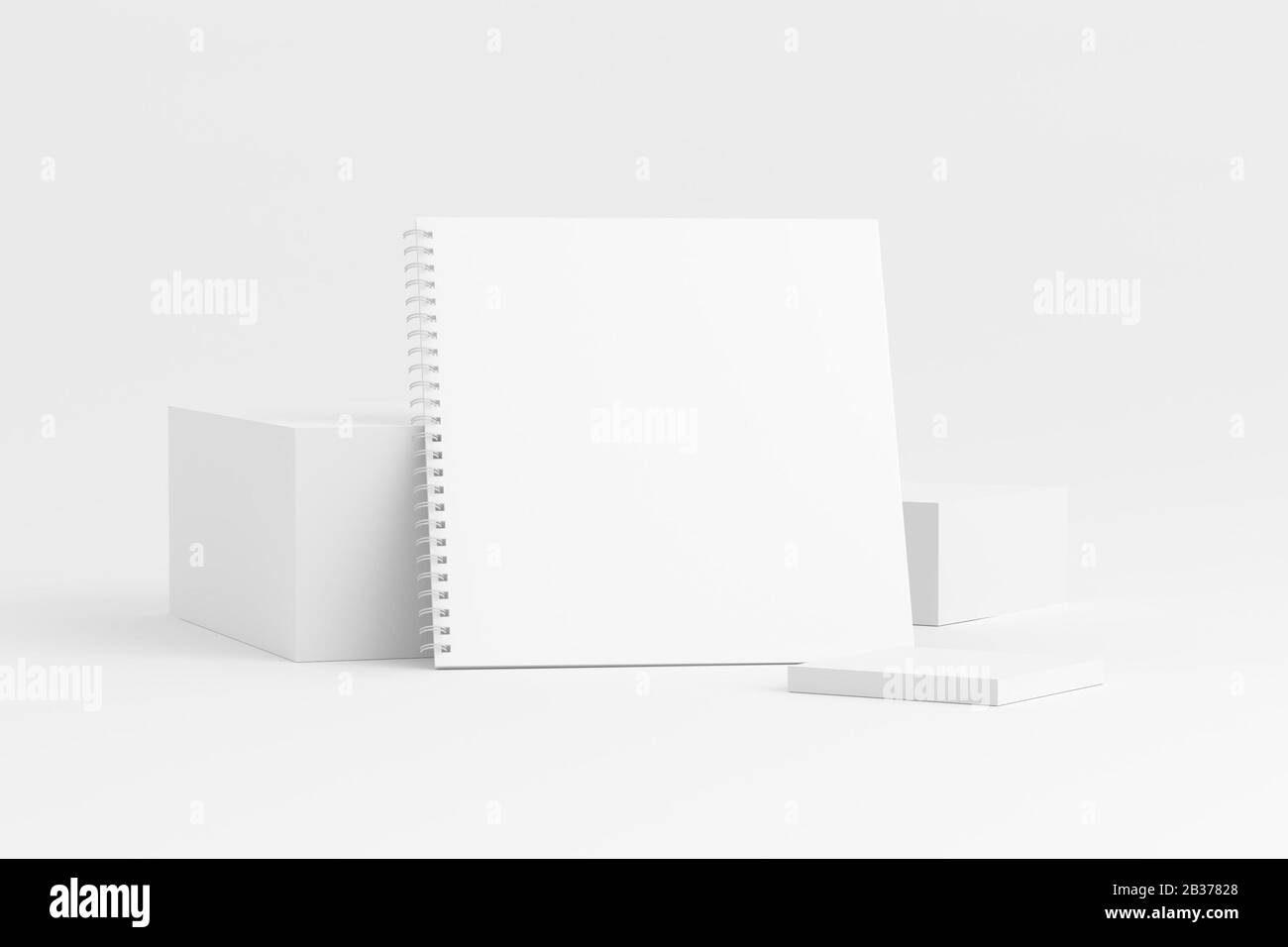 Square Spiral Notebook Notepad White Blank 3D Rendering Mockup Stock ...
