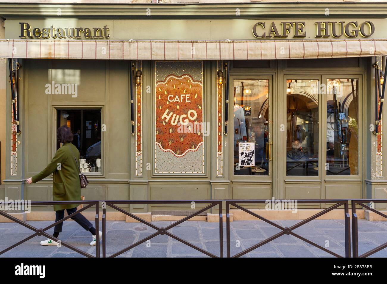 France, Paris, cafe and restaurant Hugo at the corner of the Place des ...