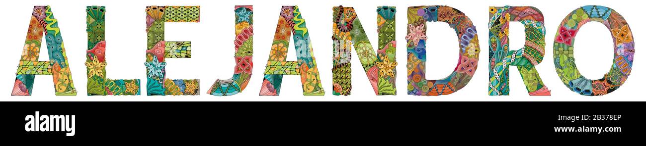 Male name Alejandro. Vector decorative zentangle object Stock Vector ...