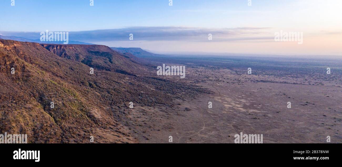 Kenya, Rift valley at the lake Magadi, at dawn (aerial view Stock Photo ...
