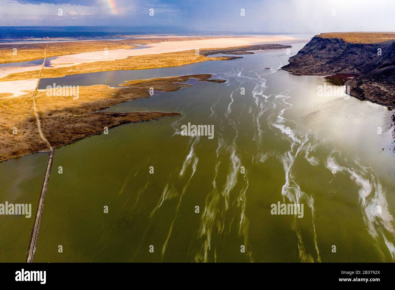 Kenya, lake Magadi, Rift valley, storm in the afternoon (aerial view ...