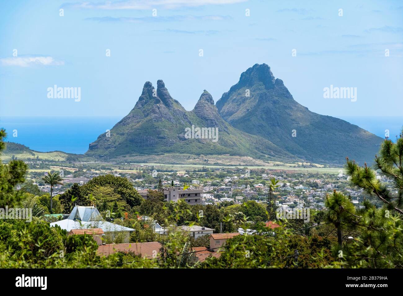 Mauritius, Plaines Wilhems district, Curepipe, panorama from trou aux Cerfs, Rempart Mountain ...