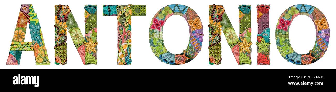 Male name Antonio. Vector decorative zentangle object Stock Vector ...