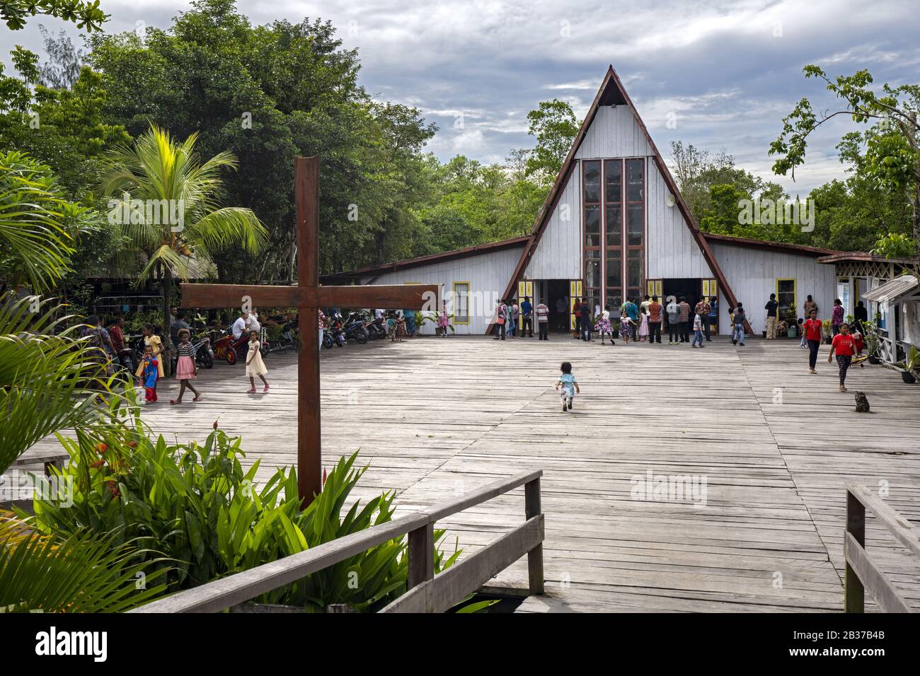 Indonesia, Papua, Asmat district, Agats, Salib Suci Cathedral of the ...