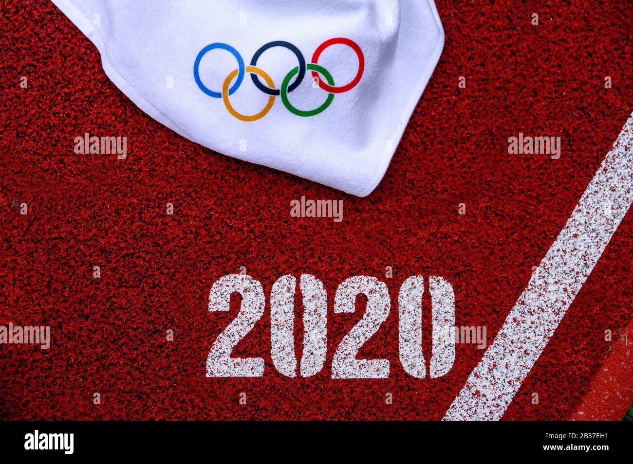 TOKYO, JAPAN, MARCH 5. 2020:Tokyo 2020 background. Olympic symbol on ...