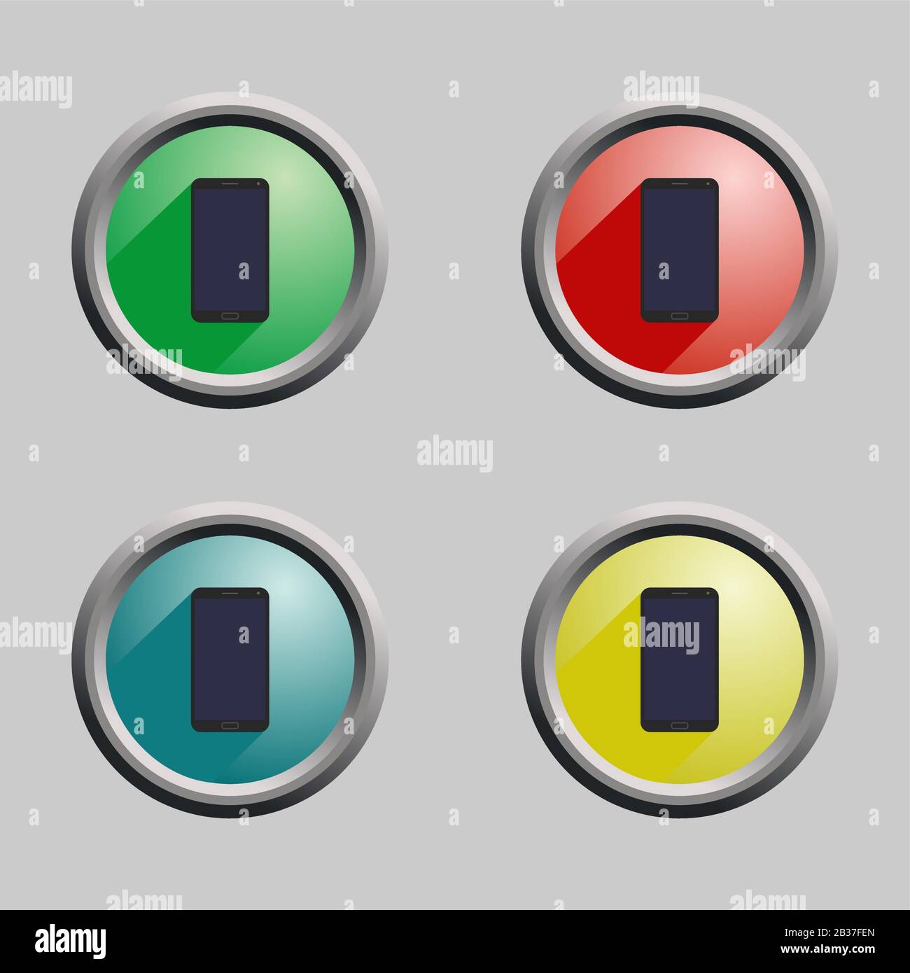 Vector image of multi-colored buttons with a smartphone, a round button ...