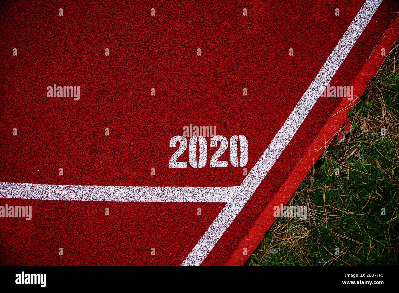 Sport background for Year 2020, Tittle 2020 at red Athletics track ...