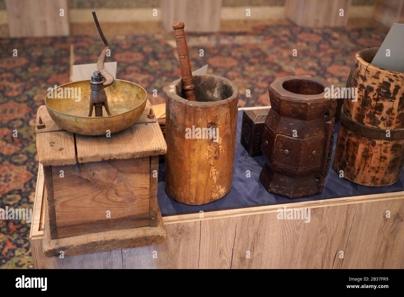 Old-fashioned manual coffee making tools Stock Photo - Alamy