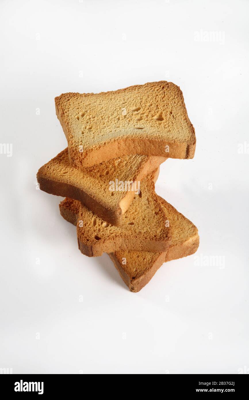 four slices toast viewed from above on a white background Stock Photo ...
