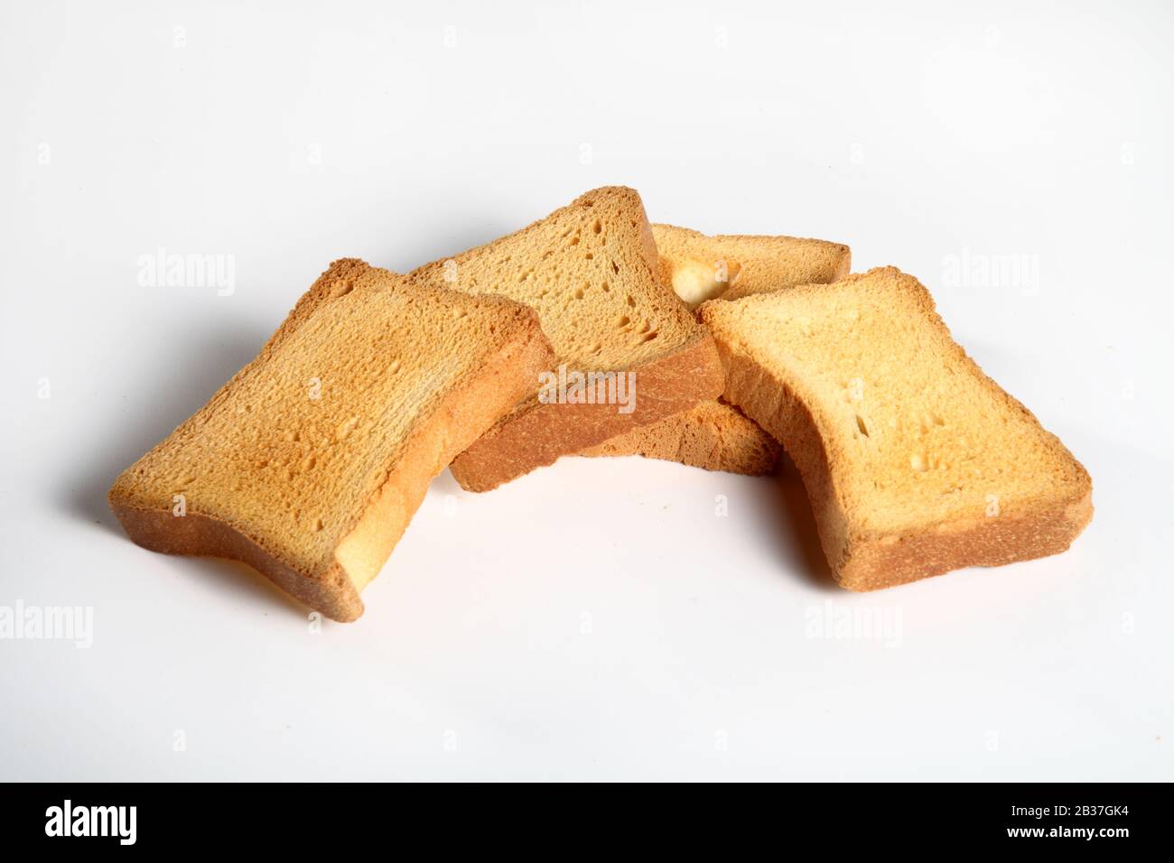 four slices toast viewed from above on a white background Stock Photo ...
