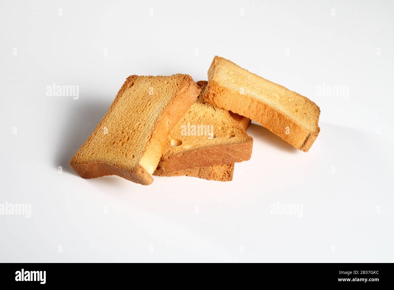four slices toast viewed from above on a white background Stock Photo ...
