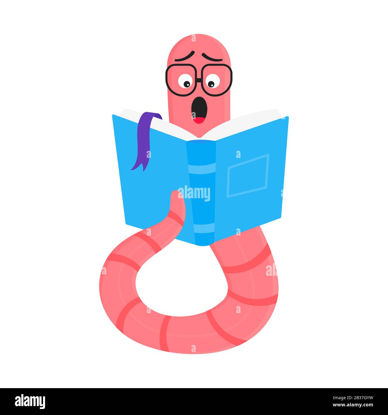 Cartoon style earthworm with book and glasses vector illustration ...