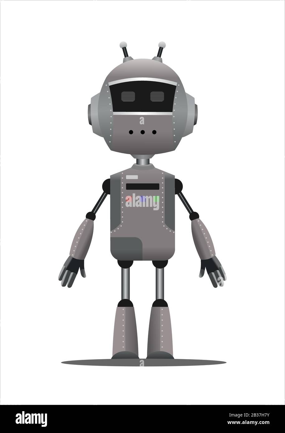 Iron Friendly Android Robot Character With Two Antennas Stock Vector ...