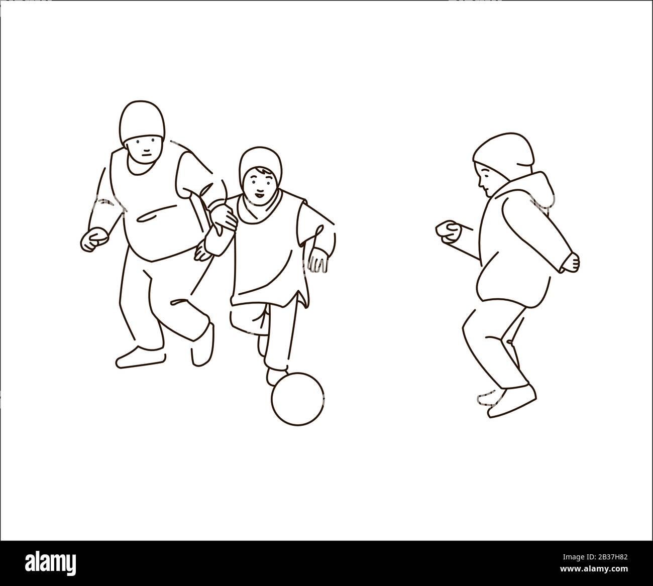 Children are playing football. The boys are kicking the ball. Outline ...