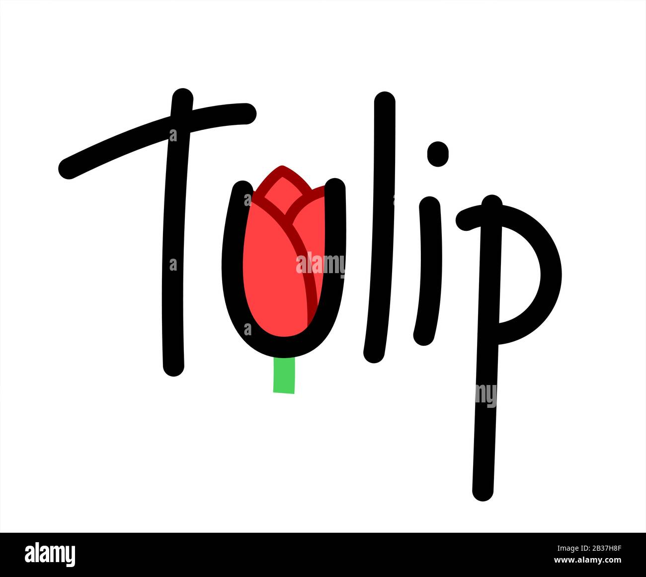 Tulip. The Letter U in the form of a Bud of a Tulip. Handwritten Word ...