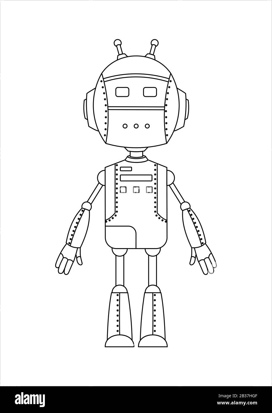 Outline Friendly Android Robot Character With Two Antennas Stock Vector ...