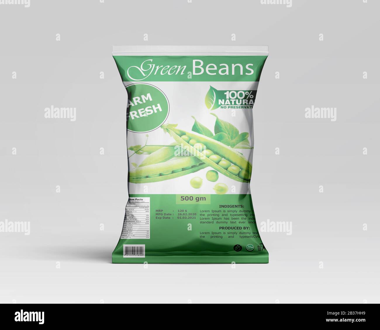 Packet design - Green Beans Design - box design Stock Photo - Alamy