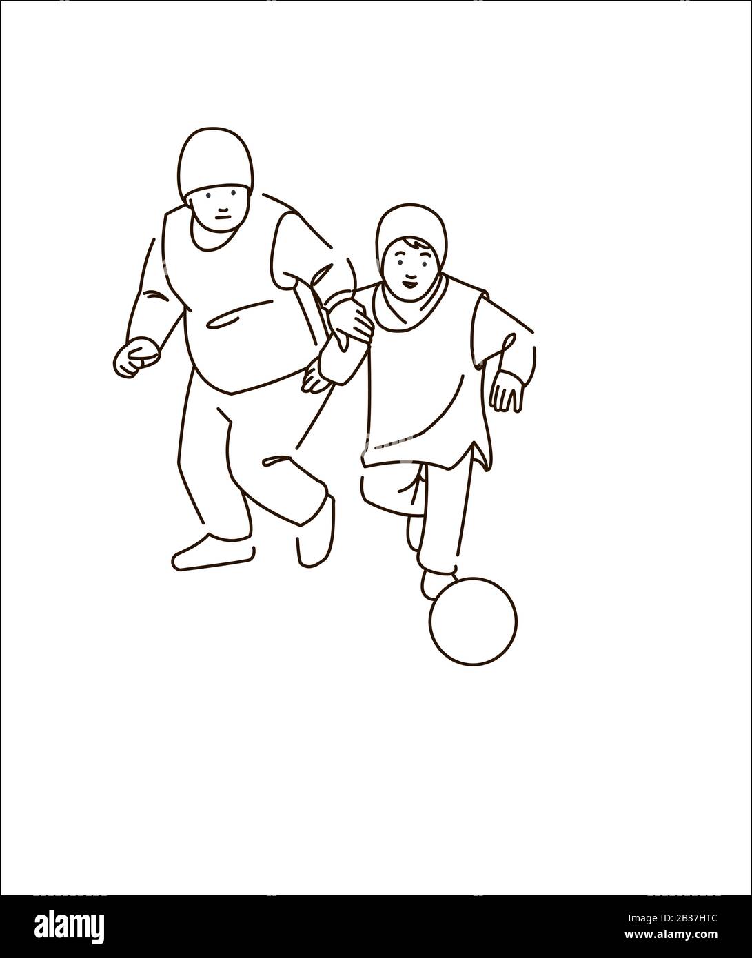 Children are playing football. The boys are kicking the ball. Outline ...