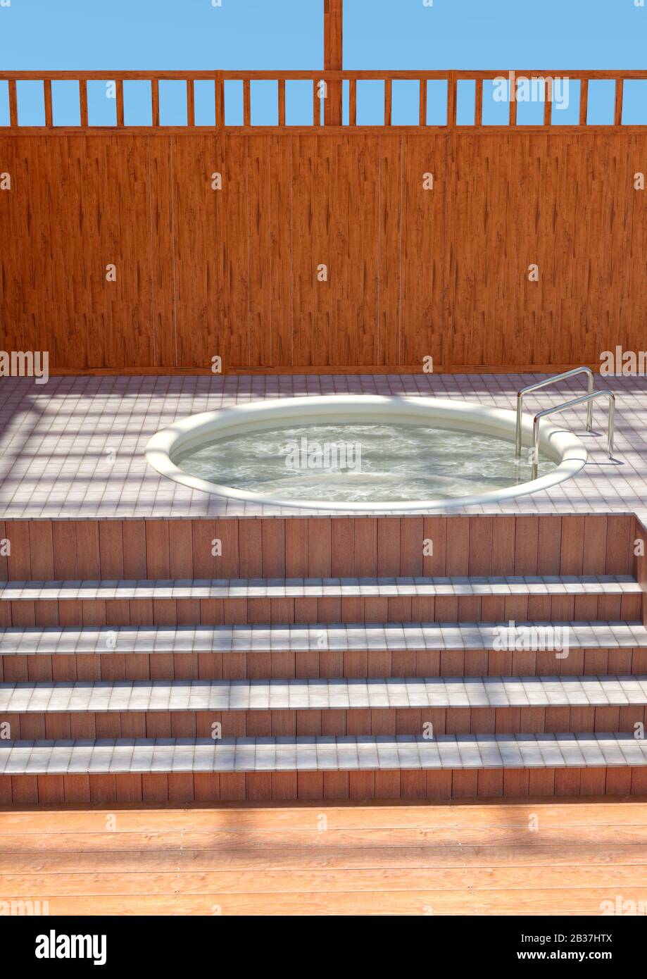 3D rendering of a jacuzzi deck with a hot tub Stock Photo - Alamy
