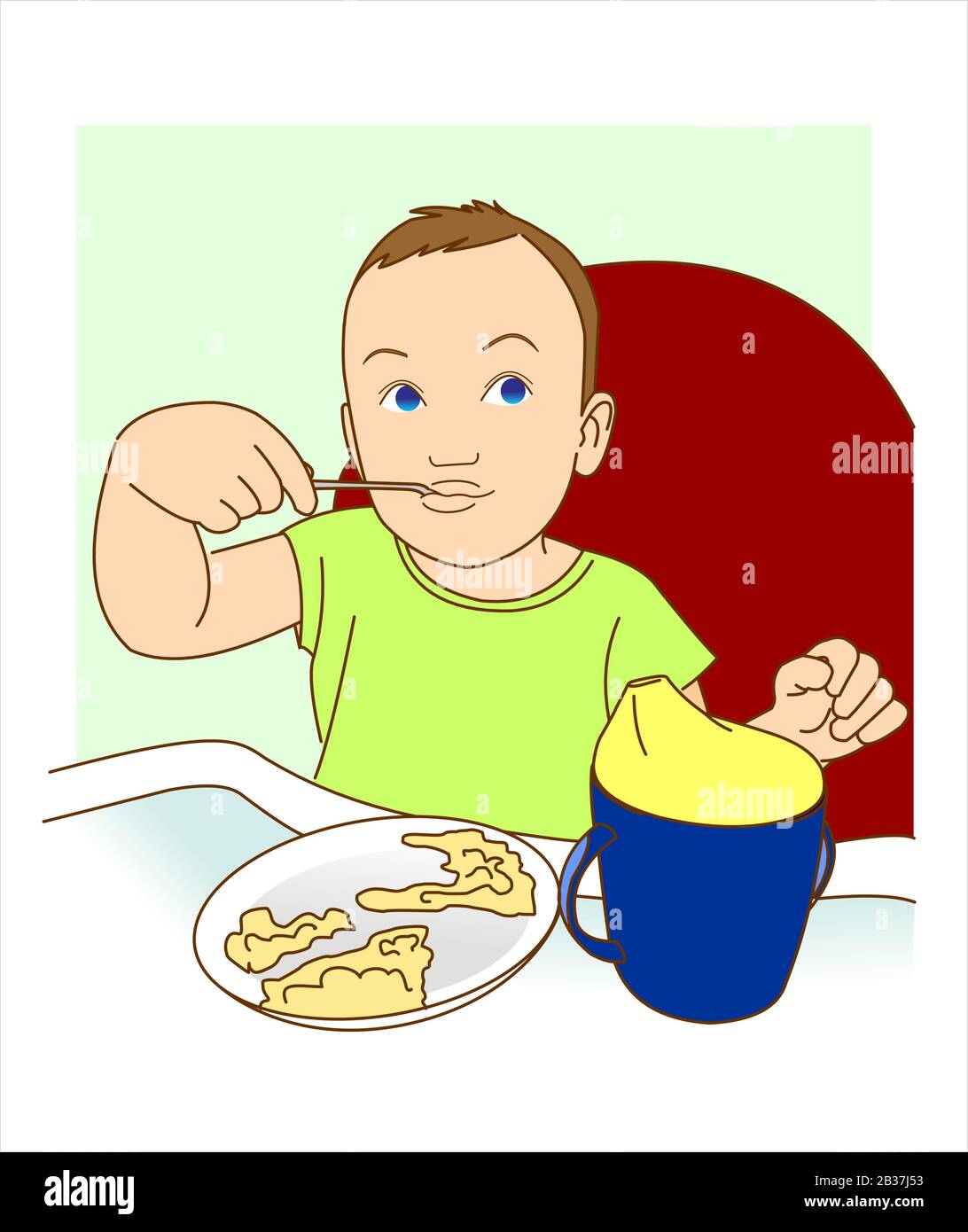 Child girl eating porridge Stock Vector Images - Alamy