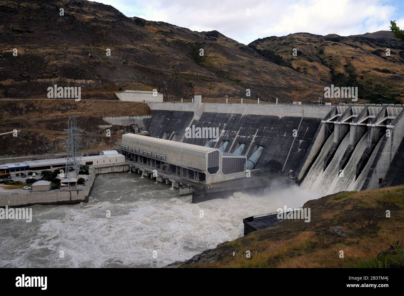 The Clyde Dam, built on the Clutha River near the small town of Clyde ...