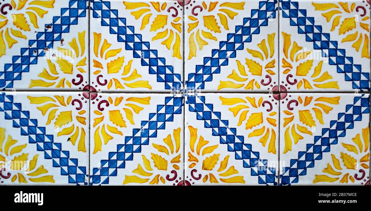 Portuguese traditional tiles Azulejos with colorful floral and ...